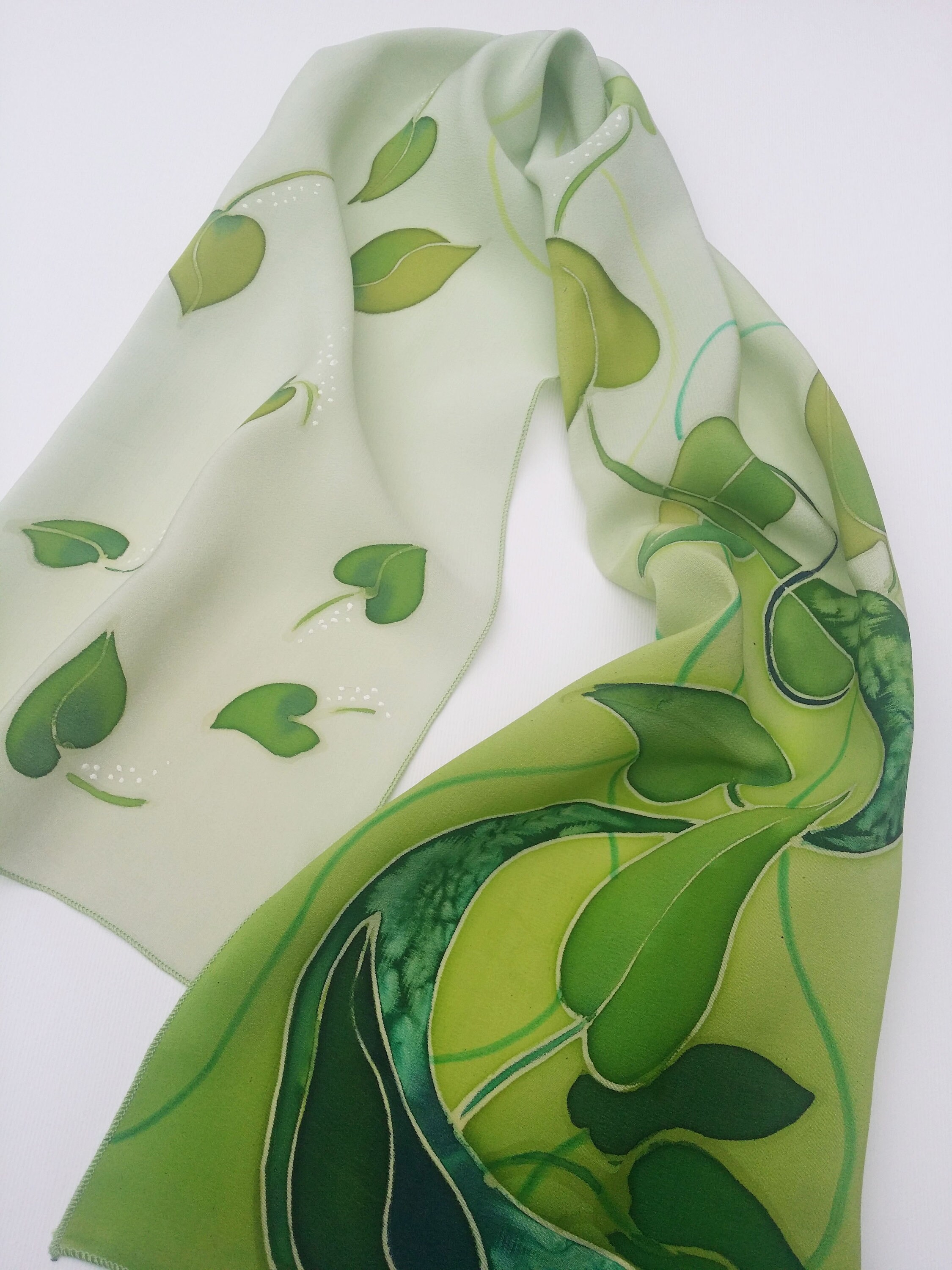 Small Silk Scarf Hand Painted, Mint Freshness , Gift for Women , Size ...