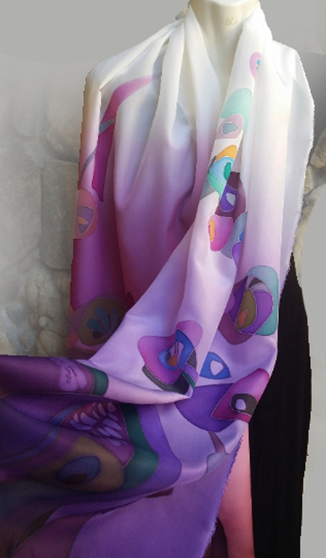 Color Block Abstract Silk Scarf Hand Painted. | Etsy