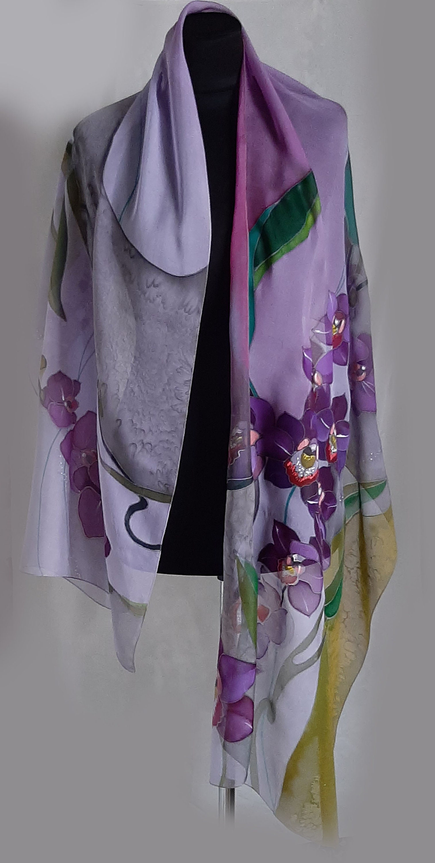 Hand painted silk scarf Purple Orchids Mother's Day Gift | Etsy