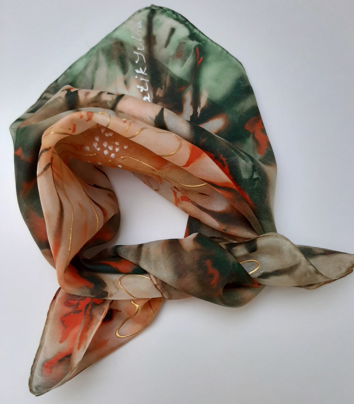 Small neck head silk scarf hand painted. | Etsy