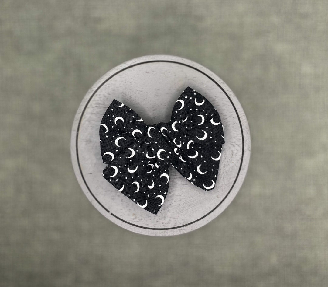 Moon and Stars Halloween Bow, Fabric Bow, Autumn Spooky Season, Classic ...