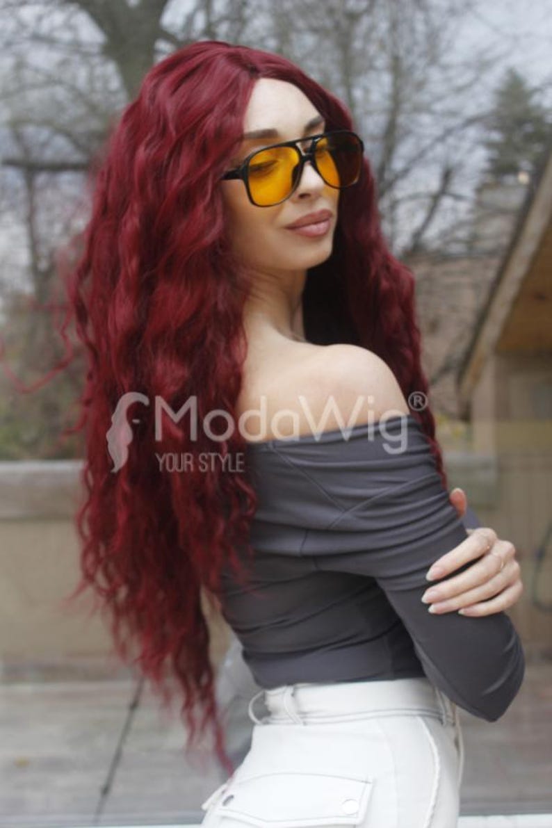 Long Burgundy Red Wavy Wig | Burgundy Synthetic Long Hair | Everyday ...