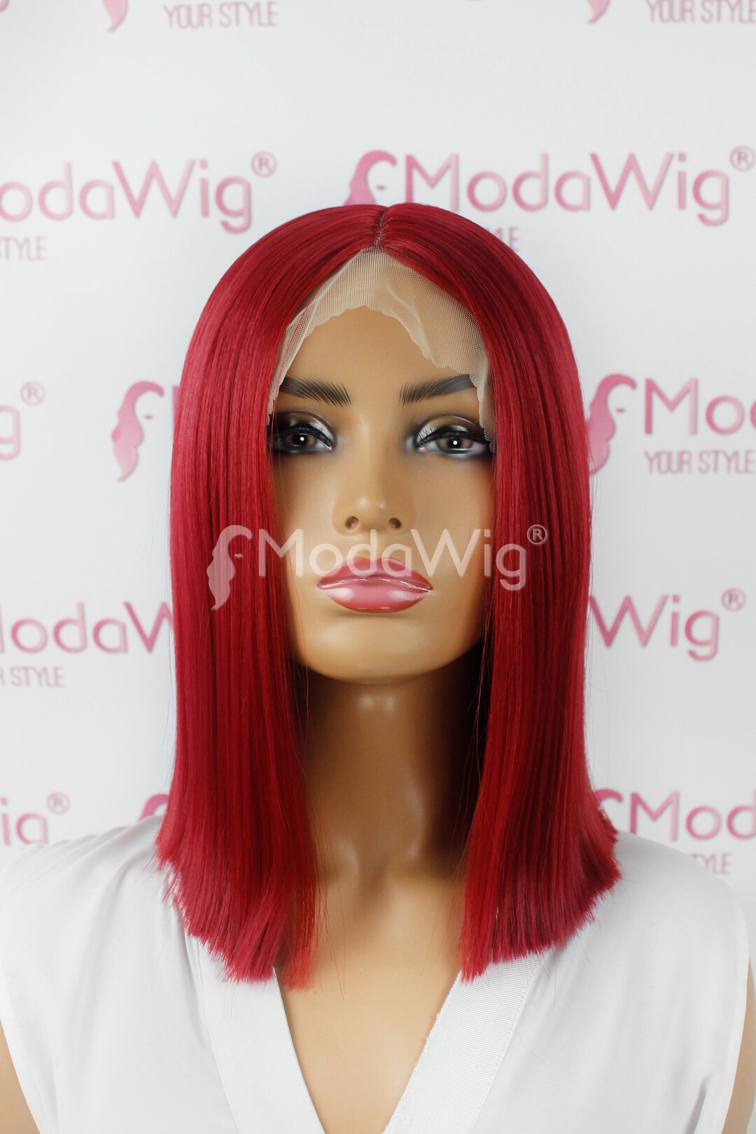 Mid Length Red Straight Lace Front Wig | Realistic Red Hair | Mid ...
