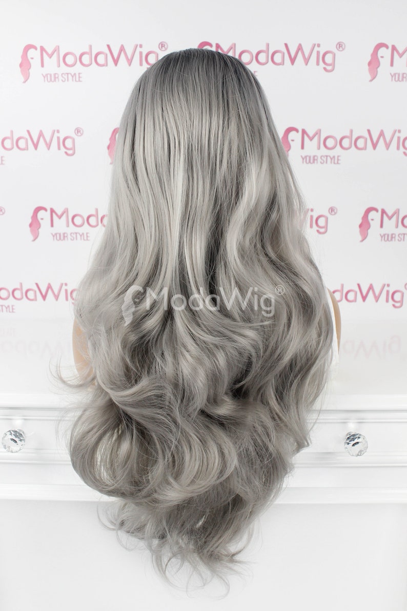 Lace Front Luxury Ash-gray Silver Long WIG | 100% Natural Look | Human ...
