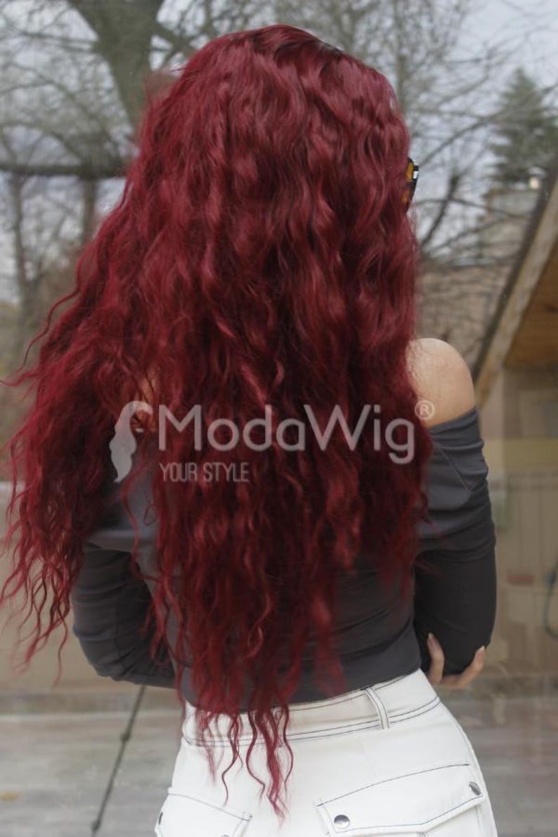 Long Burgundy Red Wavy Wig | Burgundy Synthetic Long Hair | Everyday ...