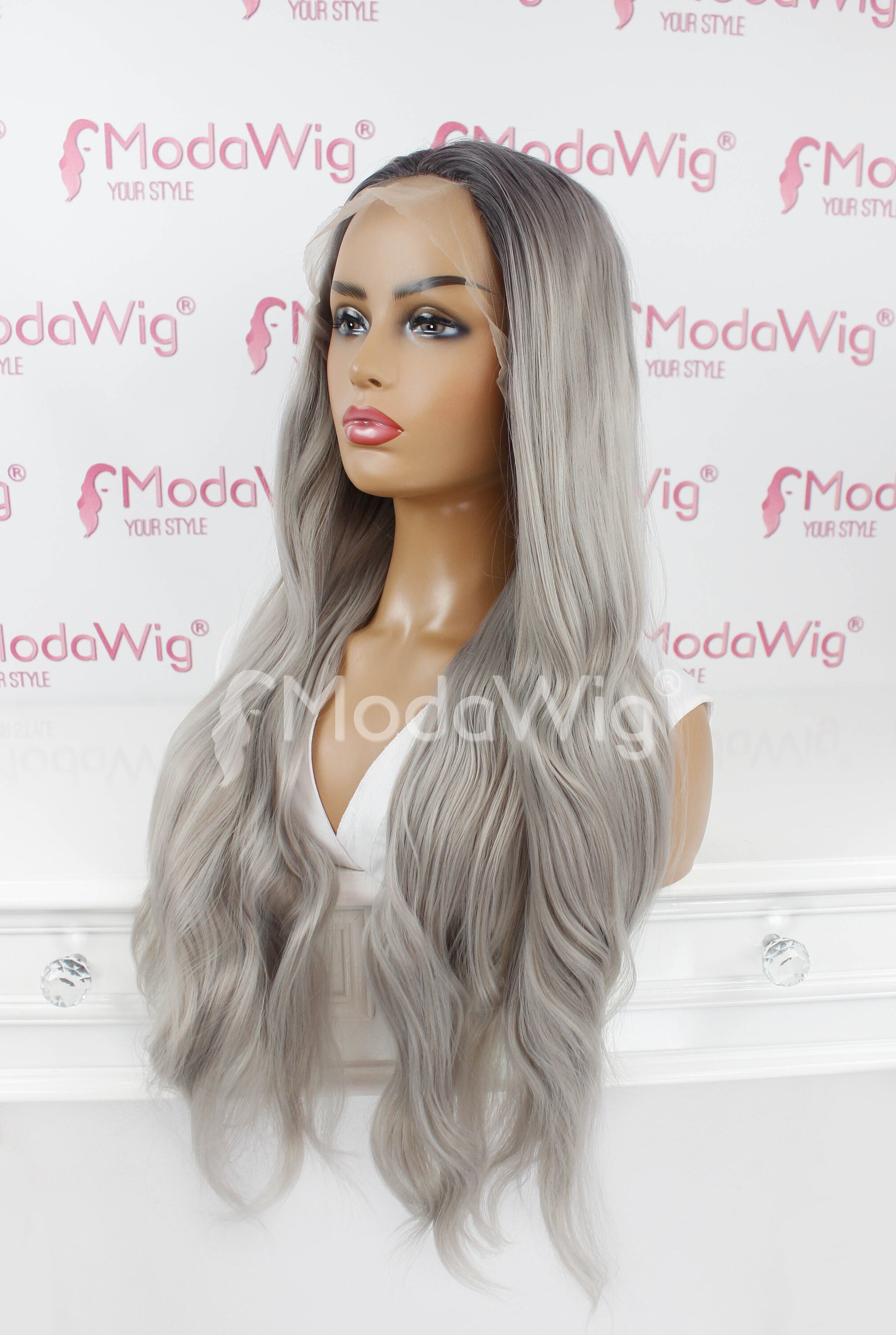 Lace Front Luxury Ash-gray Long WIG | 100% Natural Look | Human Hair ...