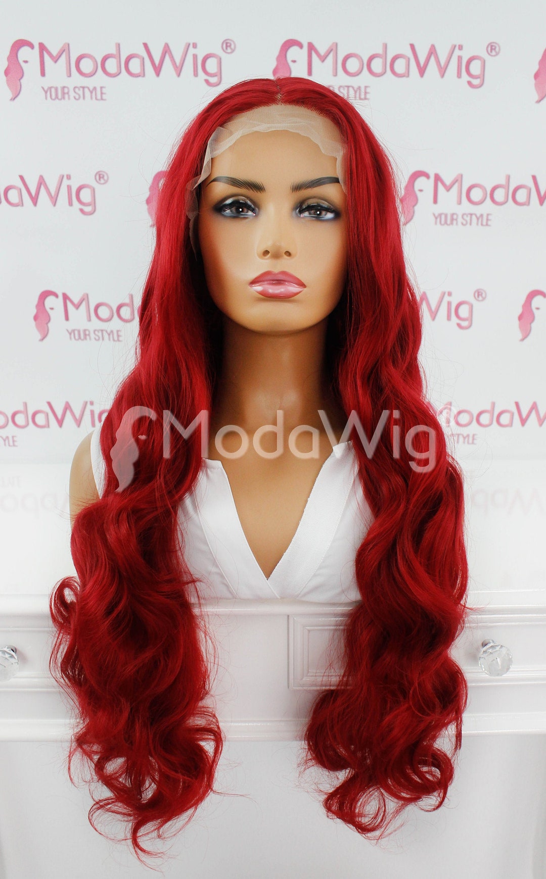 Long Red Wavy Lace Front Wig | Luxury Red Hair Wig| Long Red Wig | High ...