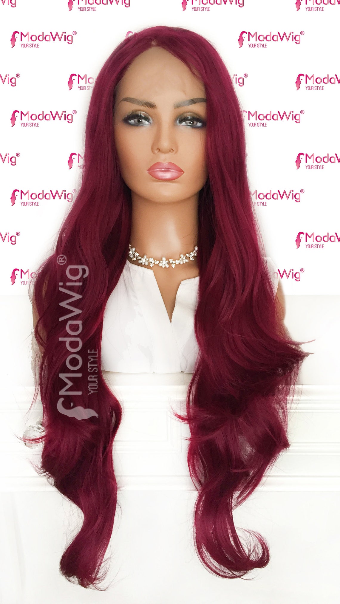 Long burgundy red wavy lace front wig long wavy wig long | Etsy