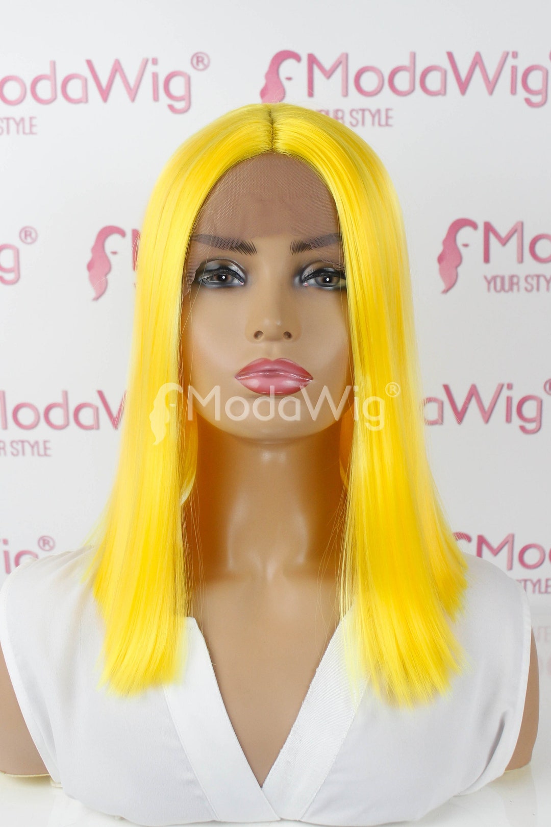Yellow Straight Lace Front Wig Short Party Wig Yellow Neon Lace Wig ...