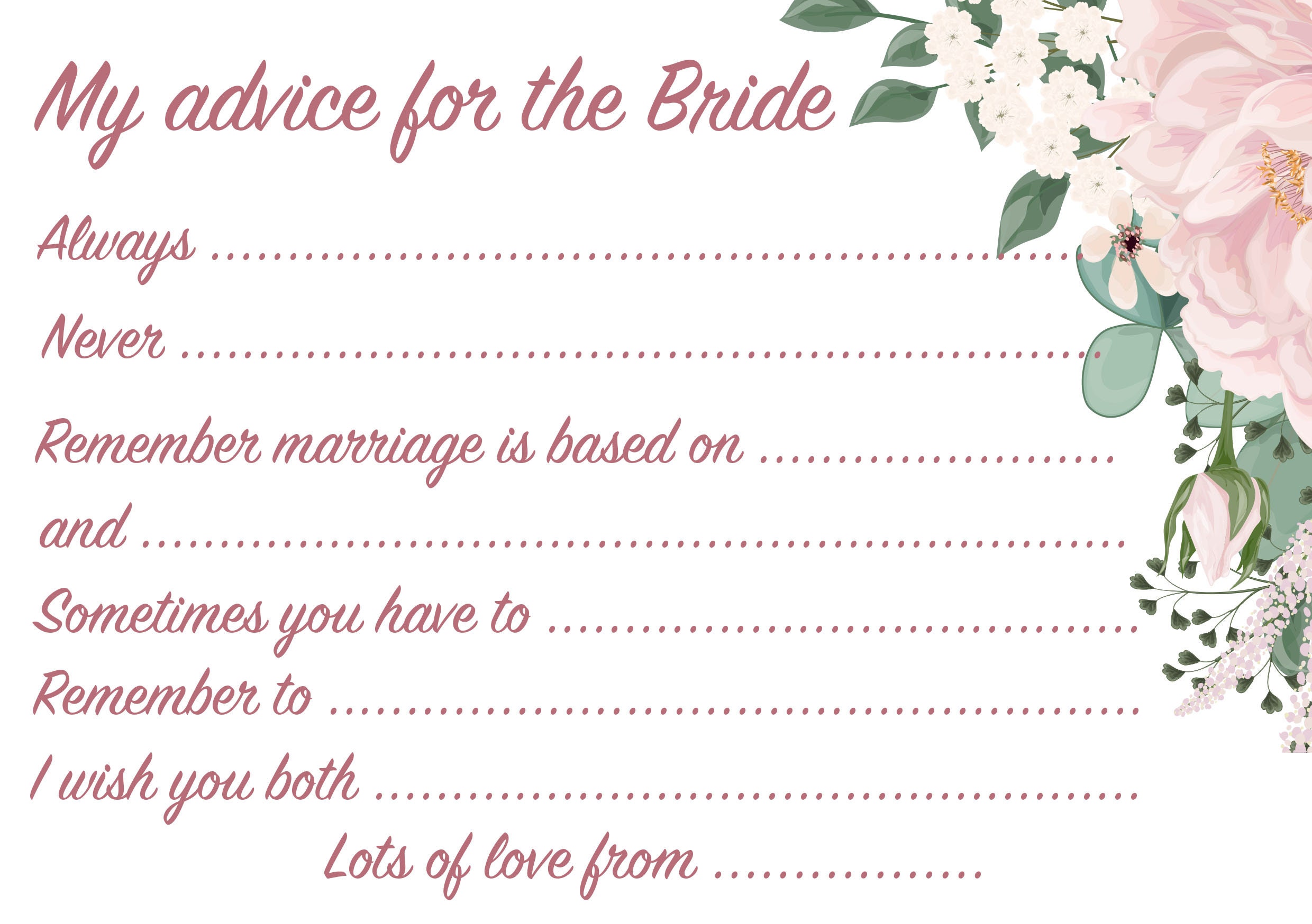 24x A5 Advice for the Bride to Be Cards Hen Party Games Hen | Etsy UK