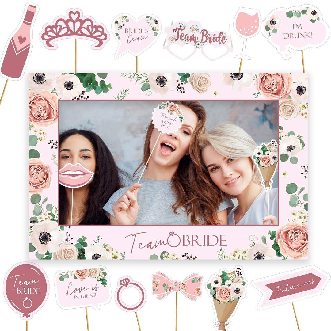 Hen Party Photo Props, Rose Gold Floral, Hen Party Photo Frame, Hen ...