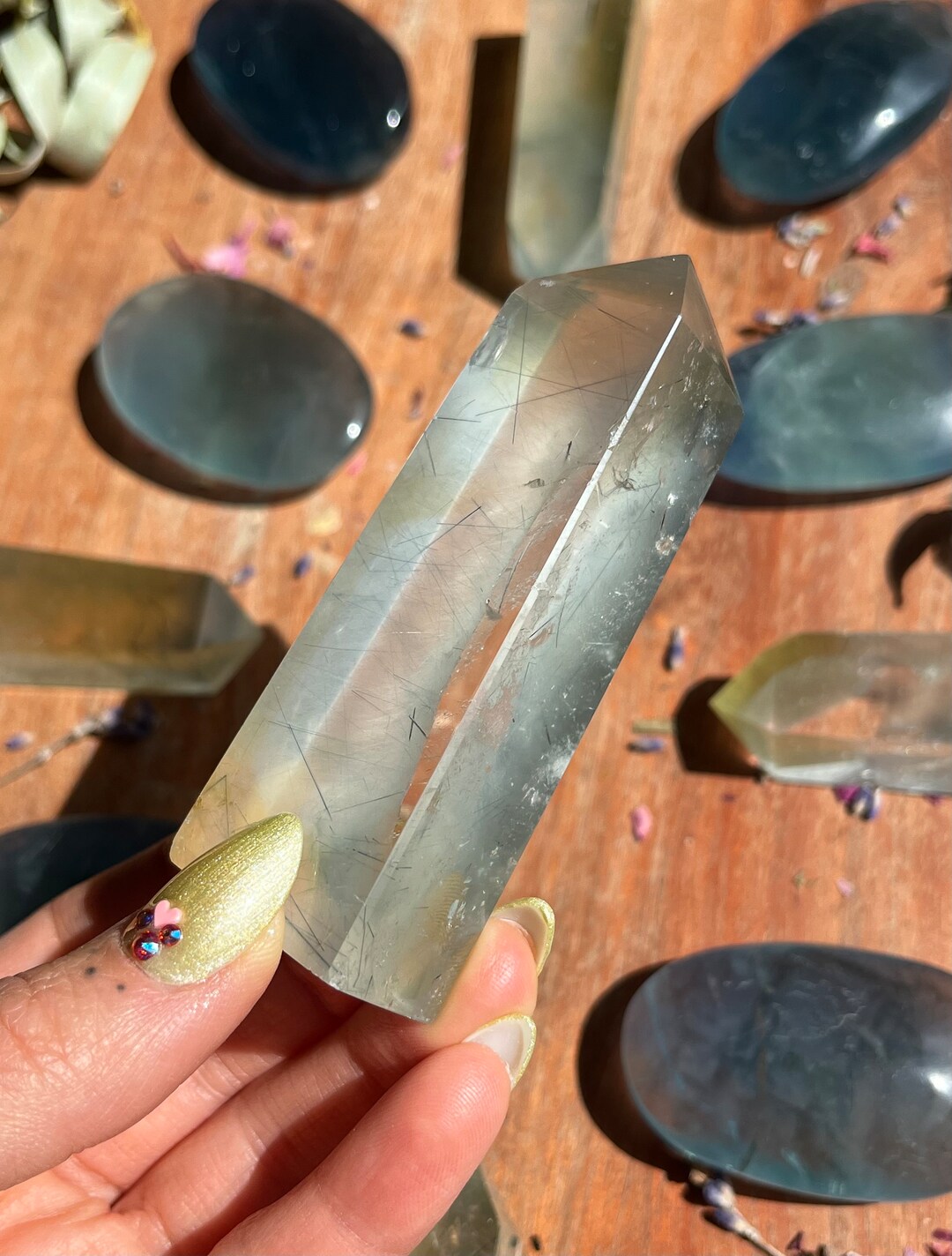 Rare Natural Blue Amphibole Quartz Tower With Black Tourmaline ...