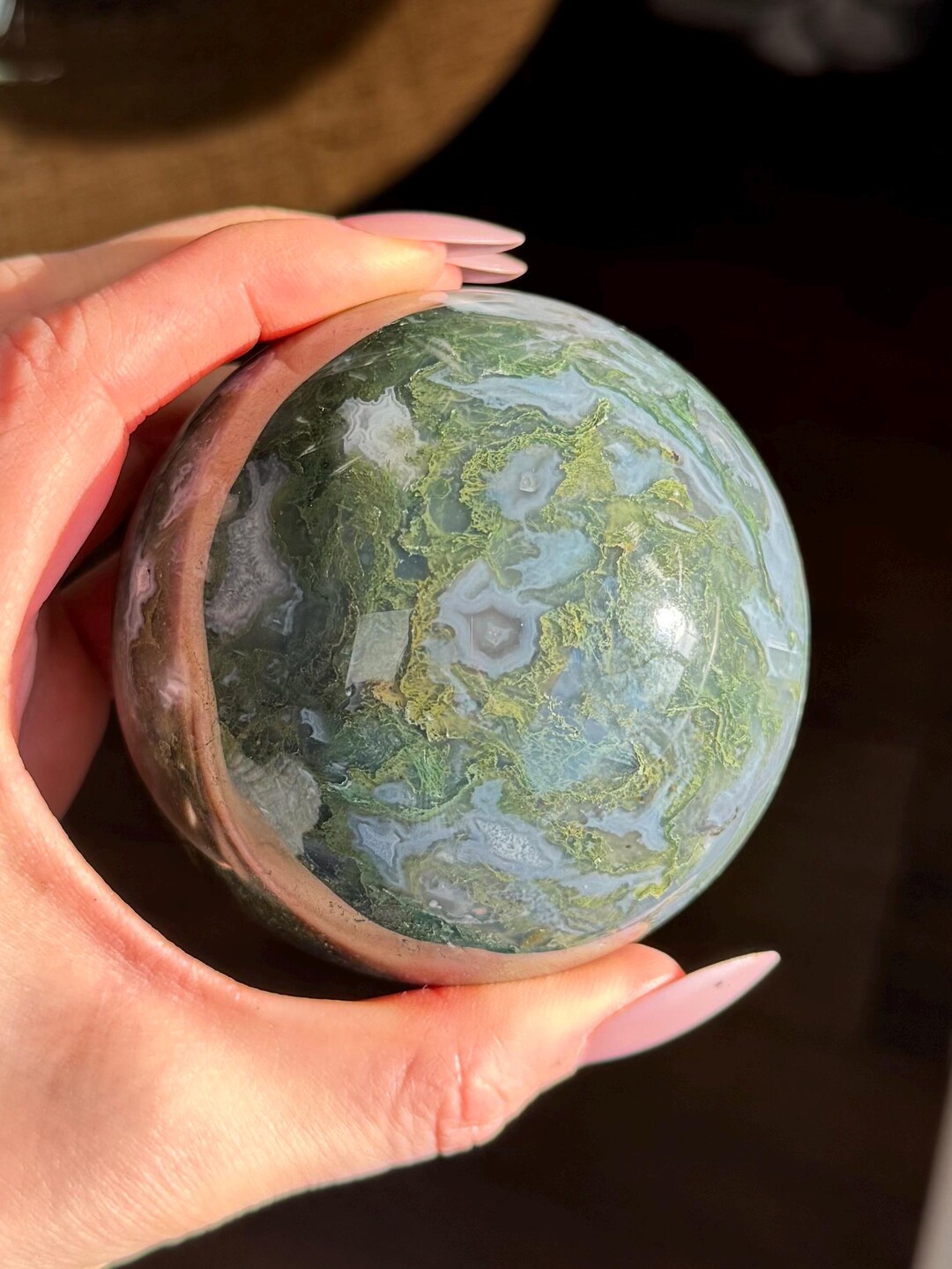 Natural Moss Agate Sphere From Brazil - Etsy