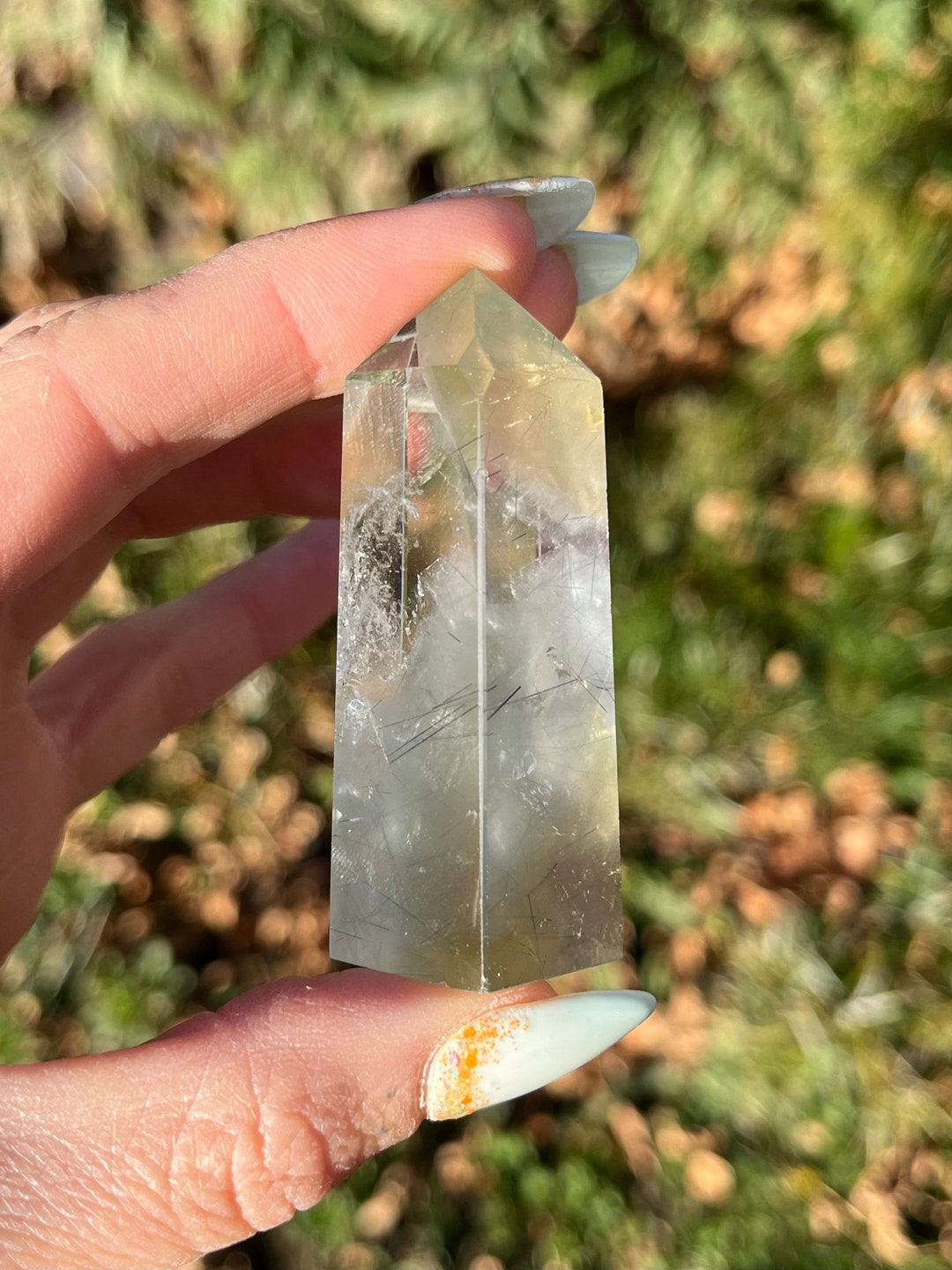 Rare Natural Blue Amphibole Quartz Small Tower With Black Tourmaline ...
