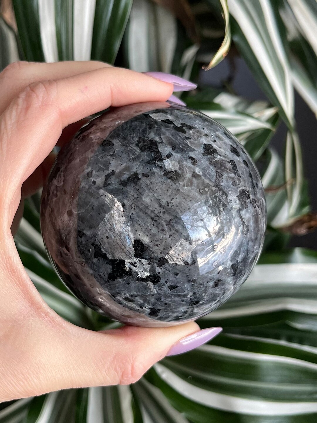 Large Natural Larvikite Sphere With Silver Flashes Black Labradorite ...