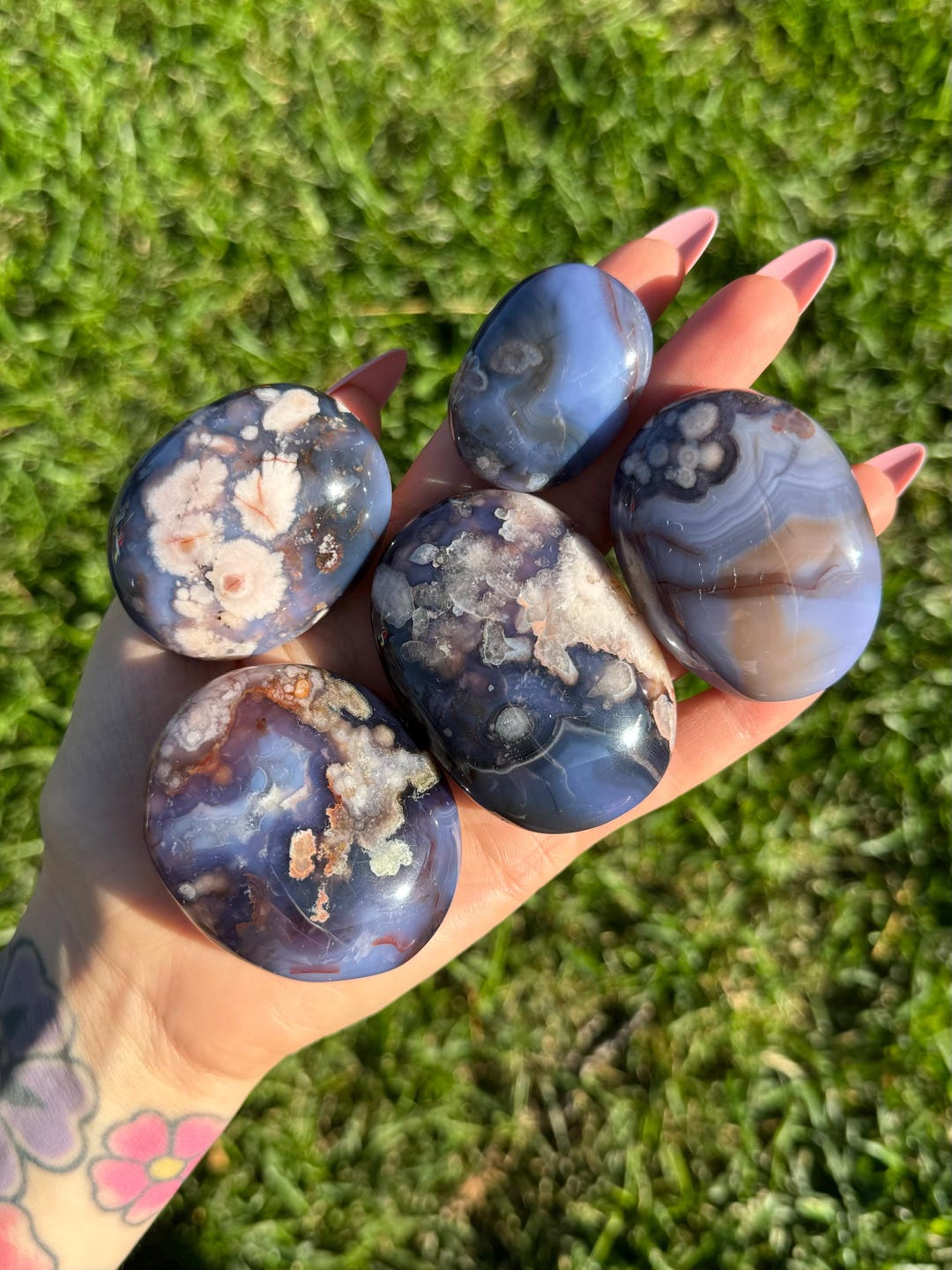 Natural Blue Flower Agate Palm Stones - You Choose - Flower Agate ...