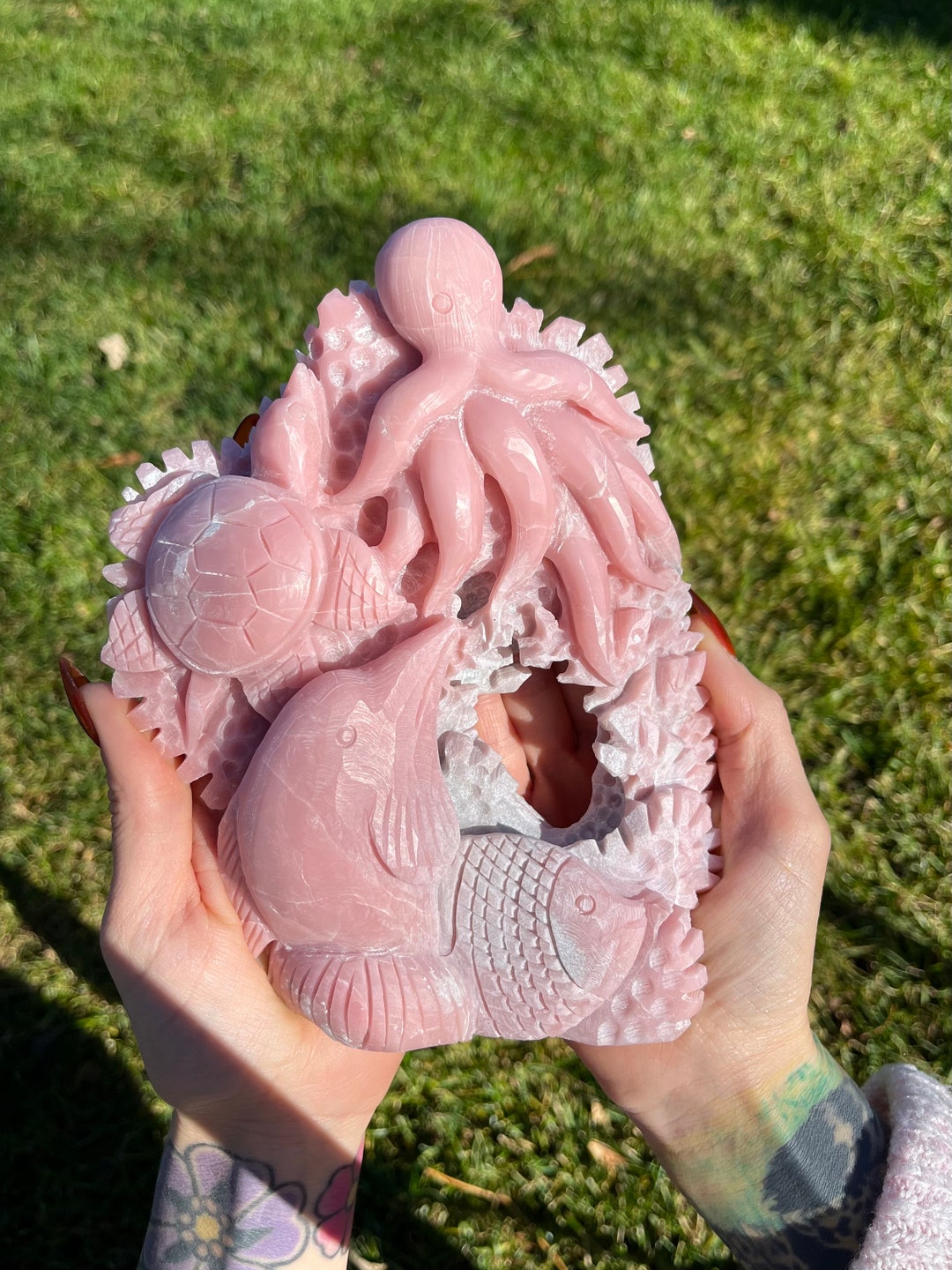 Beautiful Pink Opal Marine Animals Sculpture, Natural Pink Opal From ...
