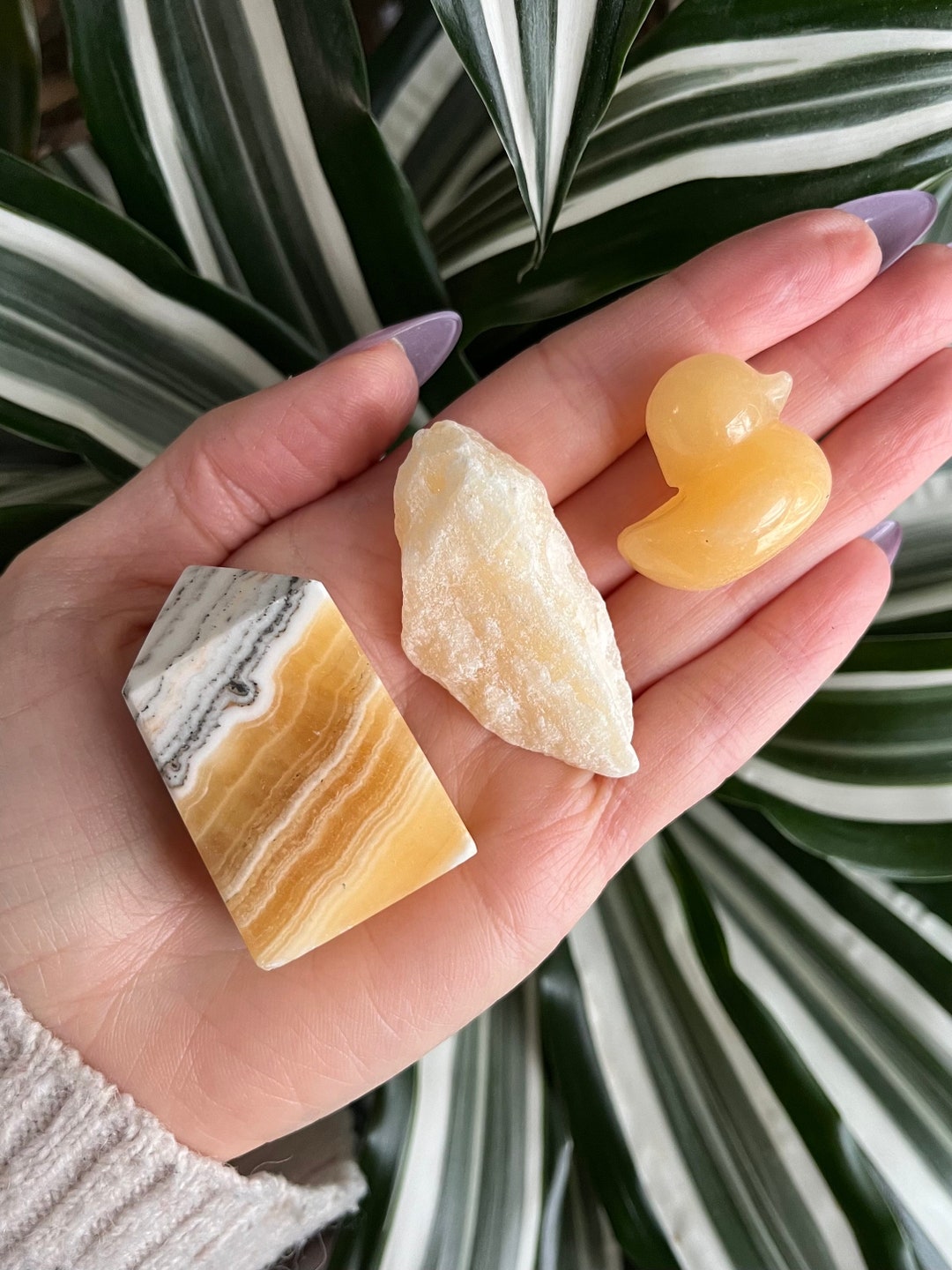 Unique Yellow Calcite Crystal Set 1 With: Small Carving Duck, Small ...