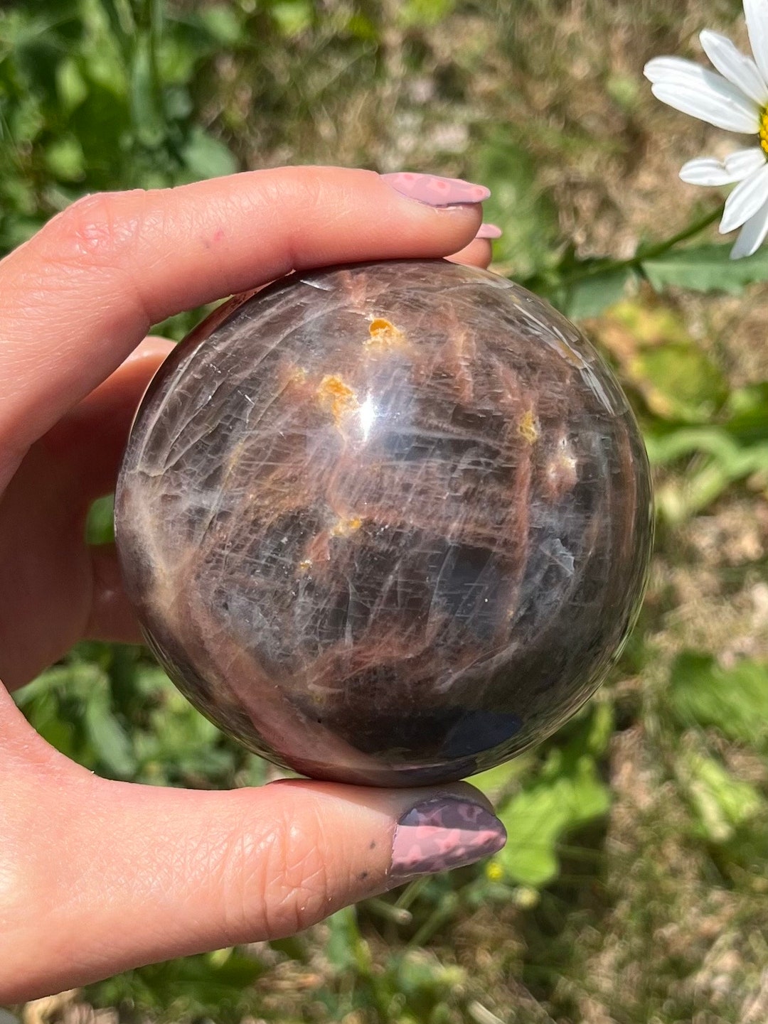 Natural Black Moonstone Sphere Moonstone Crystal Sphere Infused With ...