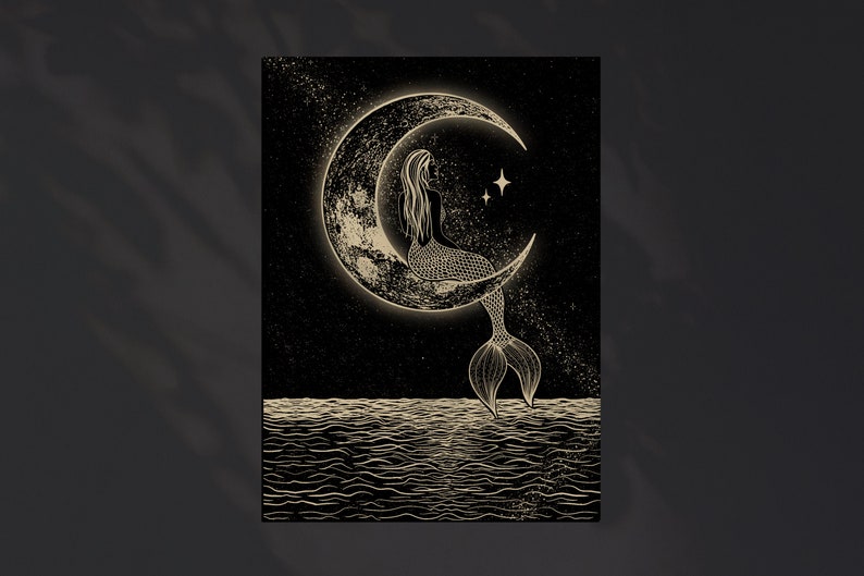 Mermaid & the Moon Print | Luna Artwork | Celestial Wall Art | Witchy ...