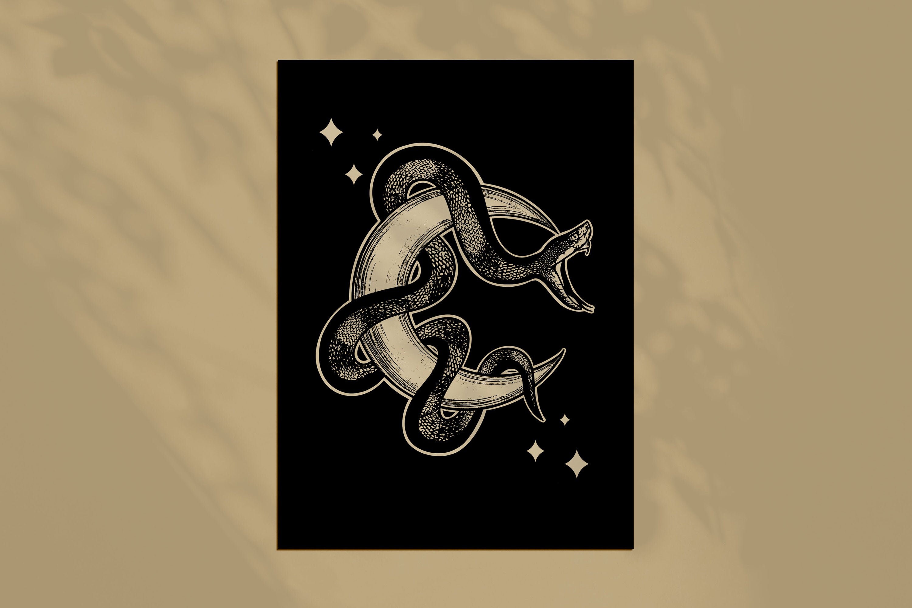 Celestial Snake Print Serpent Wall Art Gothic Home Decor Witchy Artwork ...