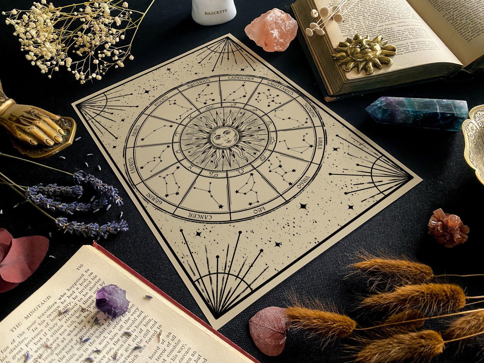 Zodiac Sun Chart Print Witch Wall Art Astrology Artwork | Etsy UK