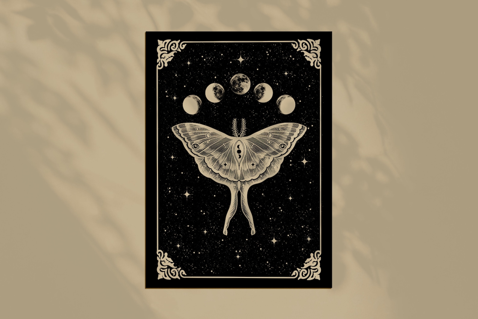 Lunar Moth Print Black | Witch Wall Art | Gothic Home Decor | Occult ...