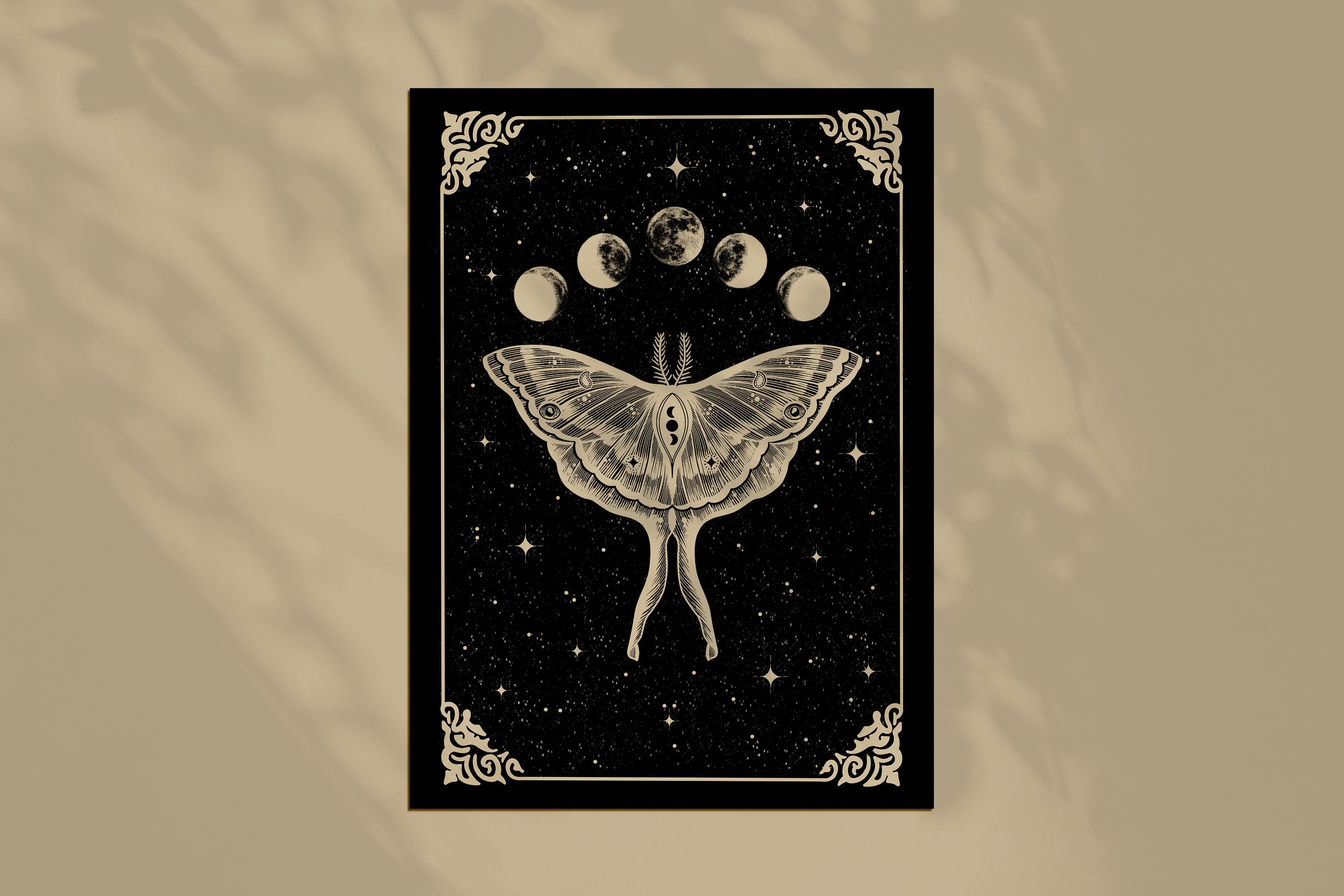 Lunar Moth Print Black | Witch Wall Art | Gothic Home Decor | Occult ...