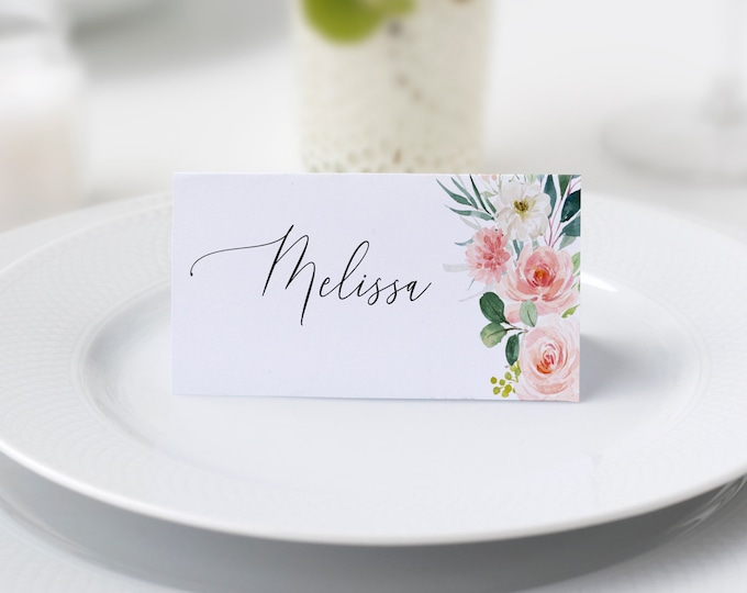 Blush Floral Place Card Template Editable Place Card - Etsy