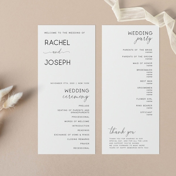 Order of Service Wedding Template - Etsy UK
