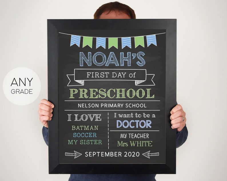 Editable First/last Day of School Sign Printable Blue Green | Etsy