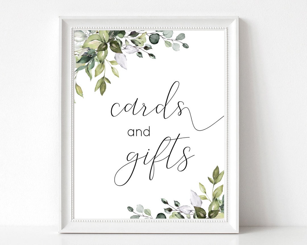 Cards and Gifts Sign, Greenery Sign, Gifts Table Sign, Greenery Cards ...