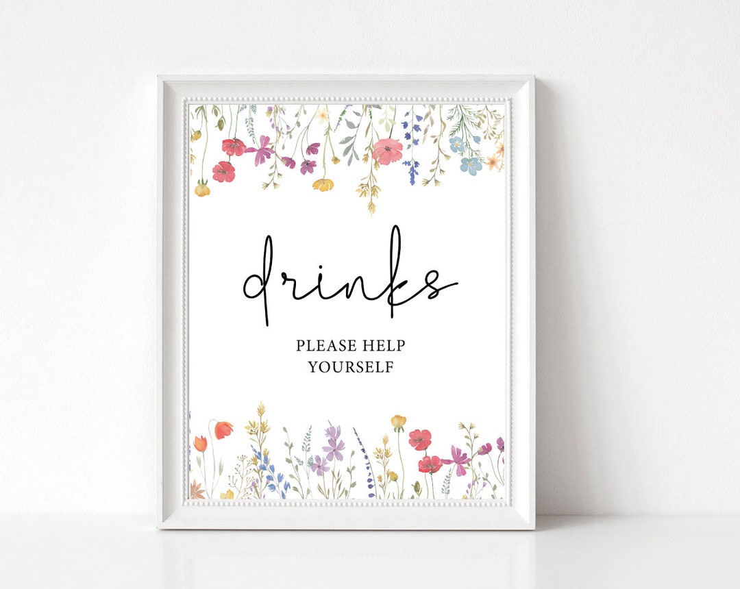 Wildflowers Drinks Sign, Editable Sign, Drinks Sign Bridal Shower ...