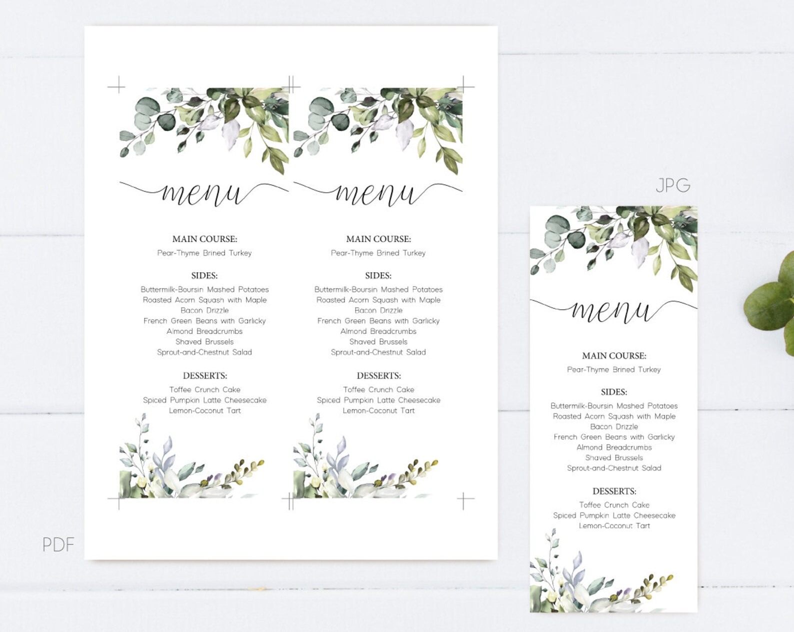 Greenery Menu Template, Greenery Bridal Shower Menu, Eucalyptus ...
