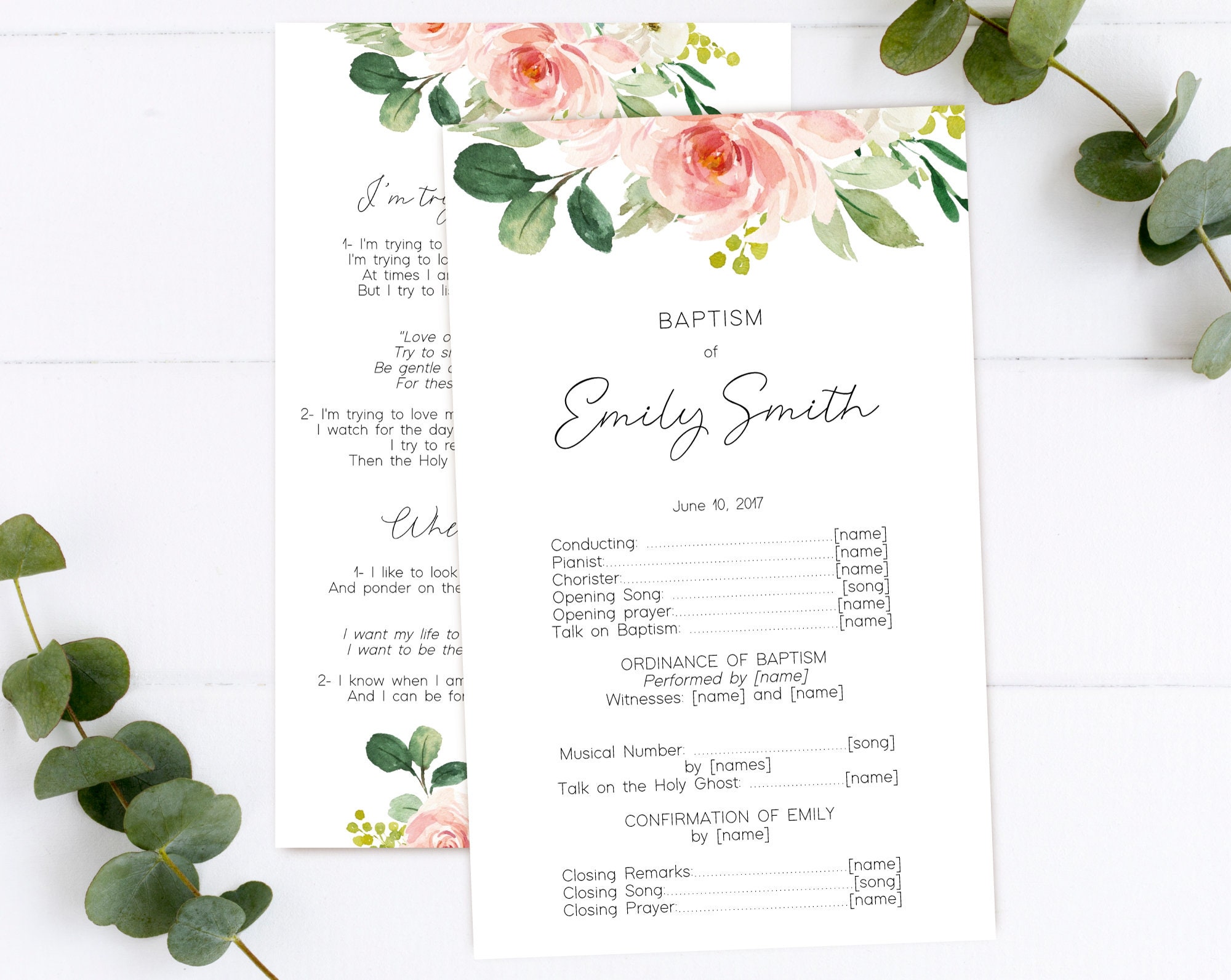 Editable LDS Baptism Program Template Printable Baptism - Etsy Australia
