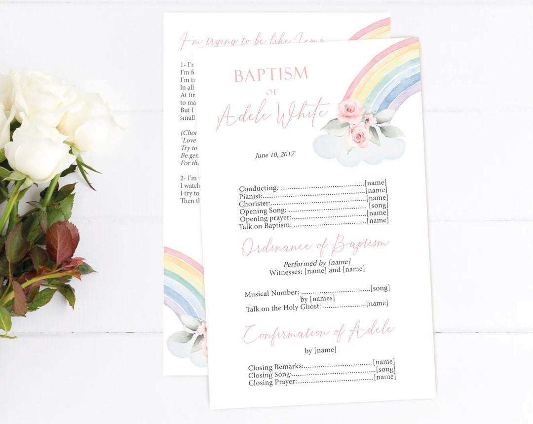 Rainbow Floral Baptism Program Template: Editable LDS Printable (corjl ...