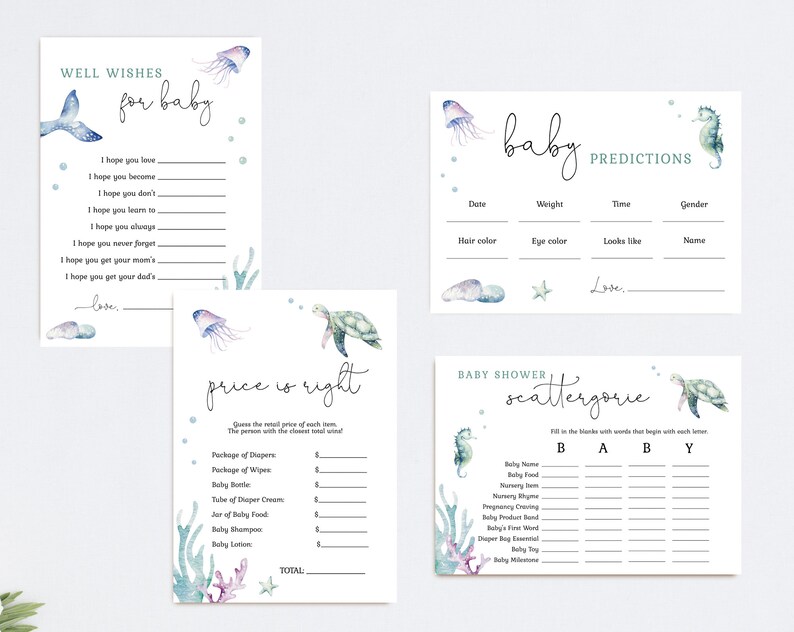 Ocean Baby Shower Games Bundle: Under the Sea Theme (instant Download ...