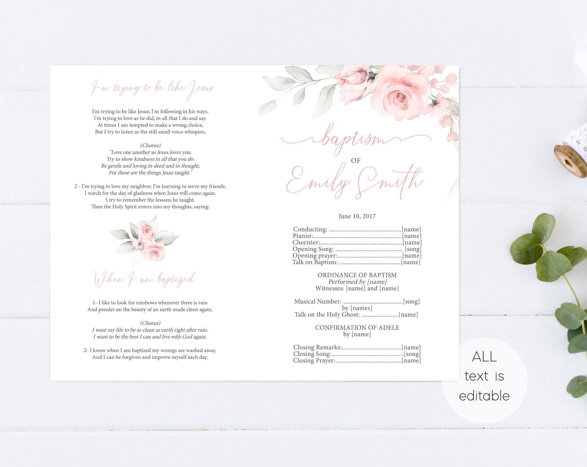 Editable LDS Baptism Program Template Printable Baptism | Etsy