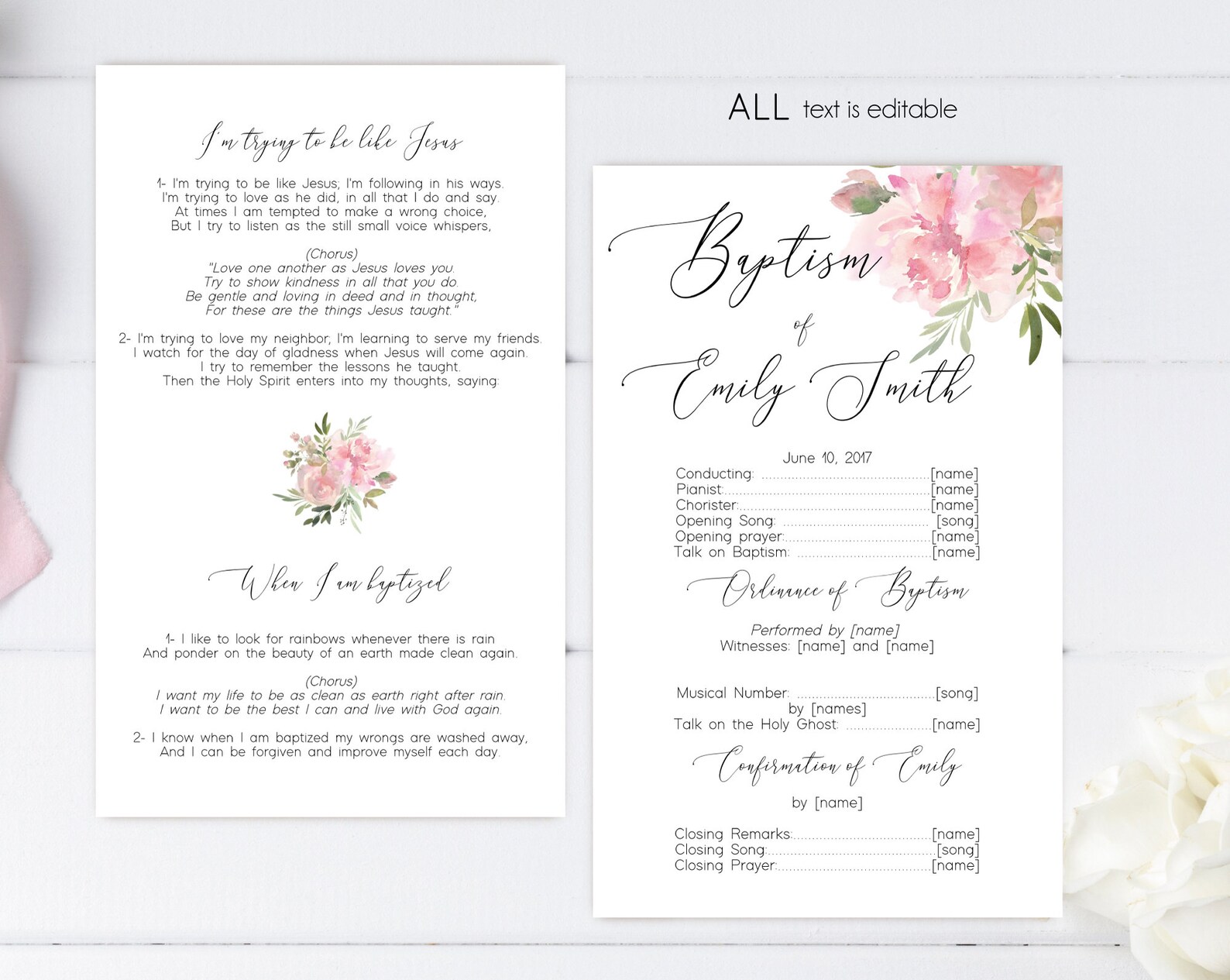 Editable LDS Baptism Program Template Printable Baptism | Etsy