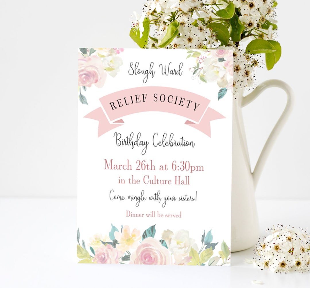 Relief Society Birthday Invitation, Editable Invitation, Relief Society ...