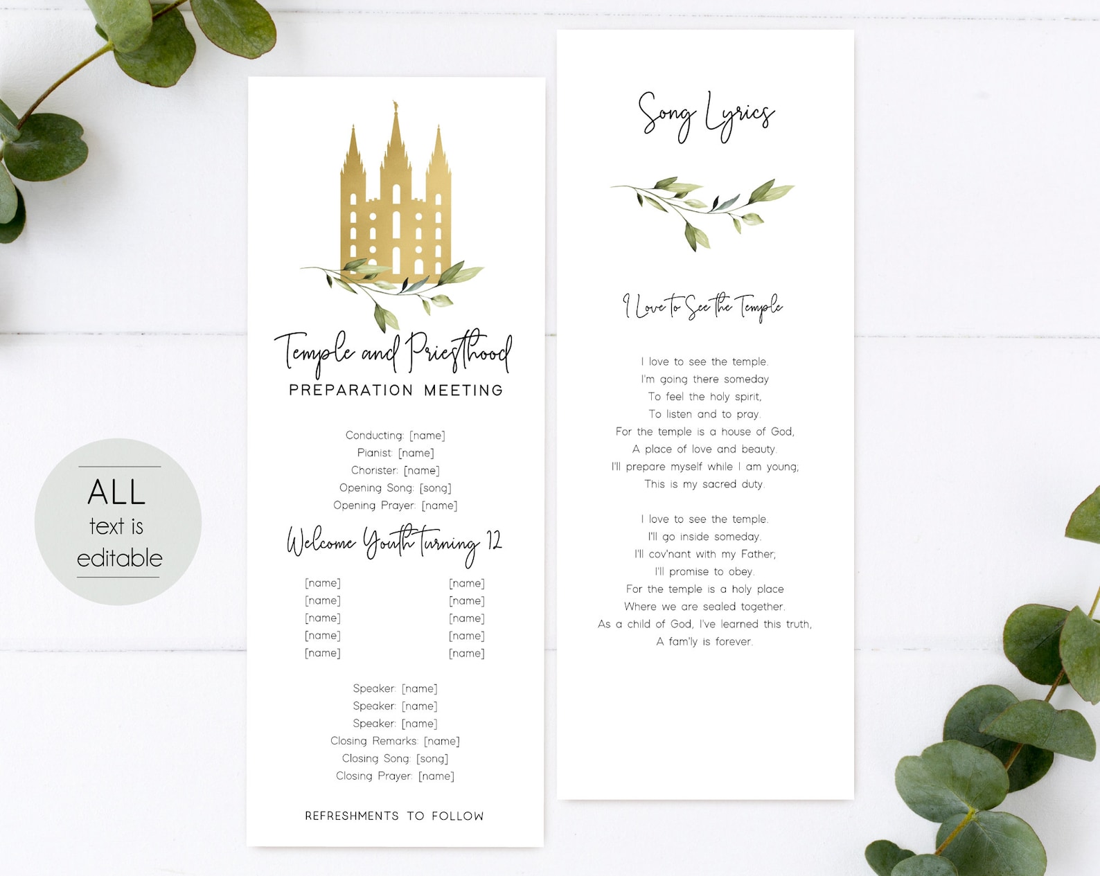 LDS Temple Prep Meeting Program Printable (editable, Instant Download ...