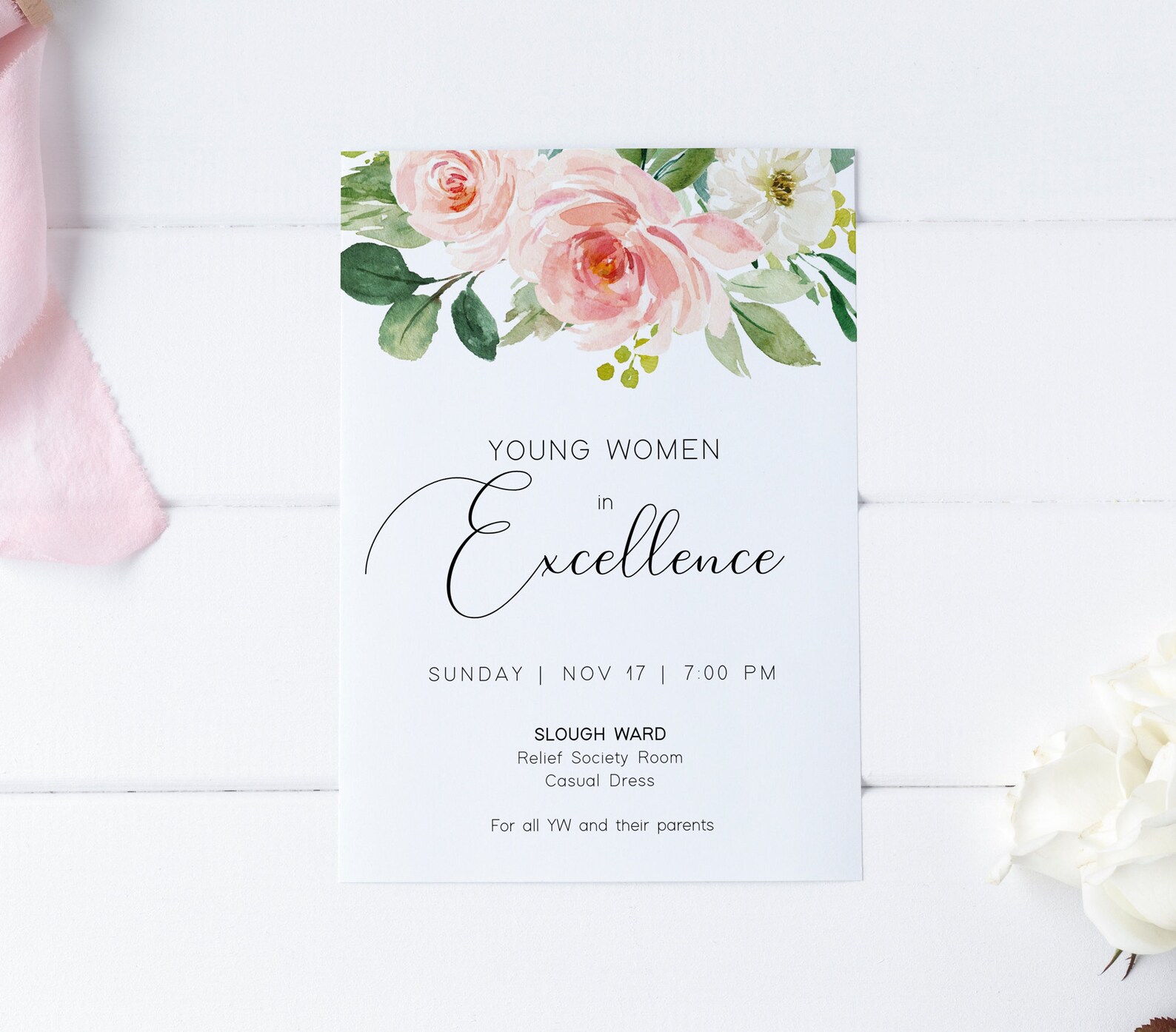 Young Women in Excellence Invitation: Floral Design (editable, Instant ...