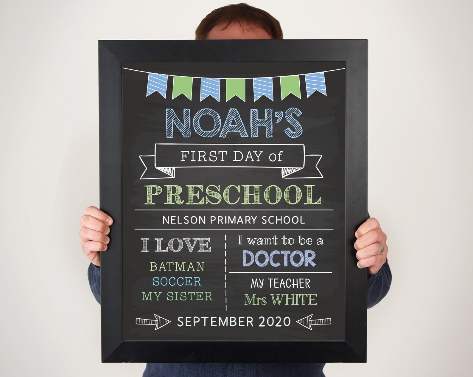 Editable First/last Day of School Sign Printable Blue Green | Etsy