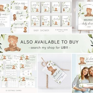 Bear Baby Shower Games Bundle, Bear Theme Baby Shower Games Template, Bear Greenery Baby Games ...