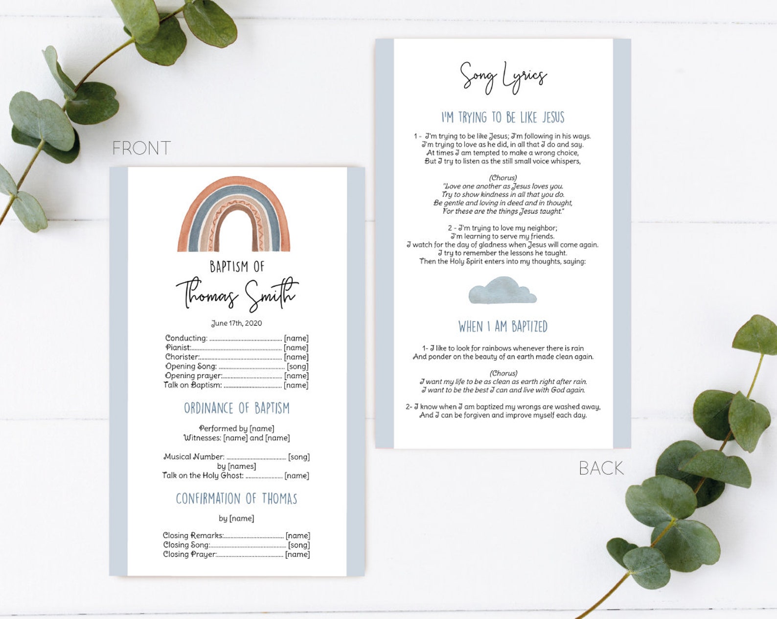 Editable LDS Baptism Program Template Printable Baptism - Etsy
