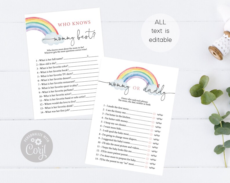 Rainbow Baby Shower Games Bundle Baby Shower Games Template - Etsy