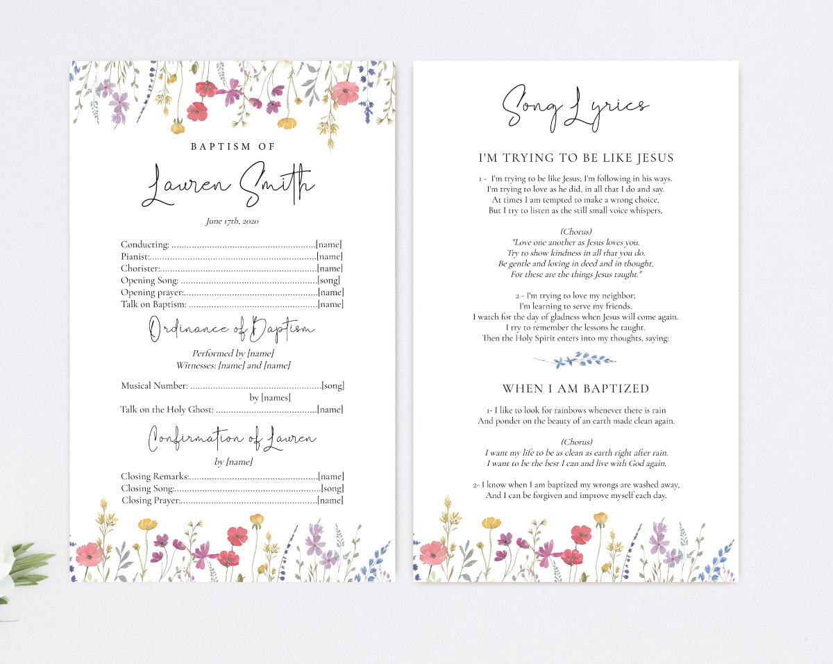 Editable LDS Baptism Program Printable LDS Baptism - Etsy Australia