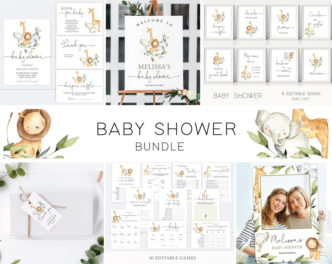Safari Baby Shower Template, Baby Shower Set, Custom Sign, Editable ...
