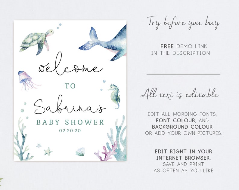 Ocean Welcome Sign Editable Template Under the Sea Baby - Etsy