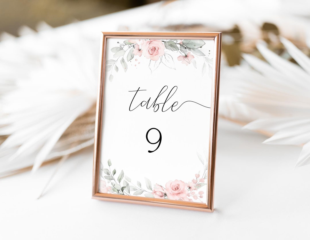 Floral Wedding Table Number Template: Blush Pink & Green (editable) - Etsy